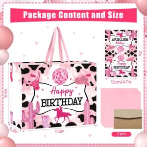 Pink Cowgirl Birthday Gift Bag Set with Tissue Paper – Extra Large Birthday Bag for Girls, Cowgirl Party Decorations, Western Theme Gift Bags for Women Kids, Disco Cowgirl Party Favors, 11.8 x 9.4 x 5.3 Inches