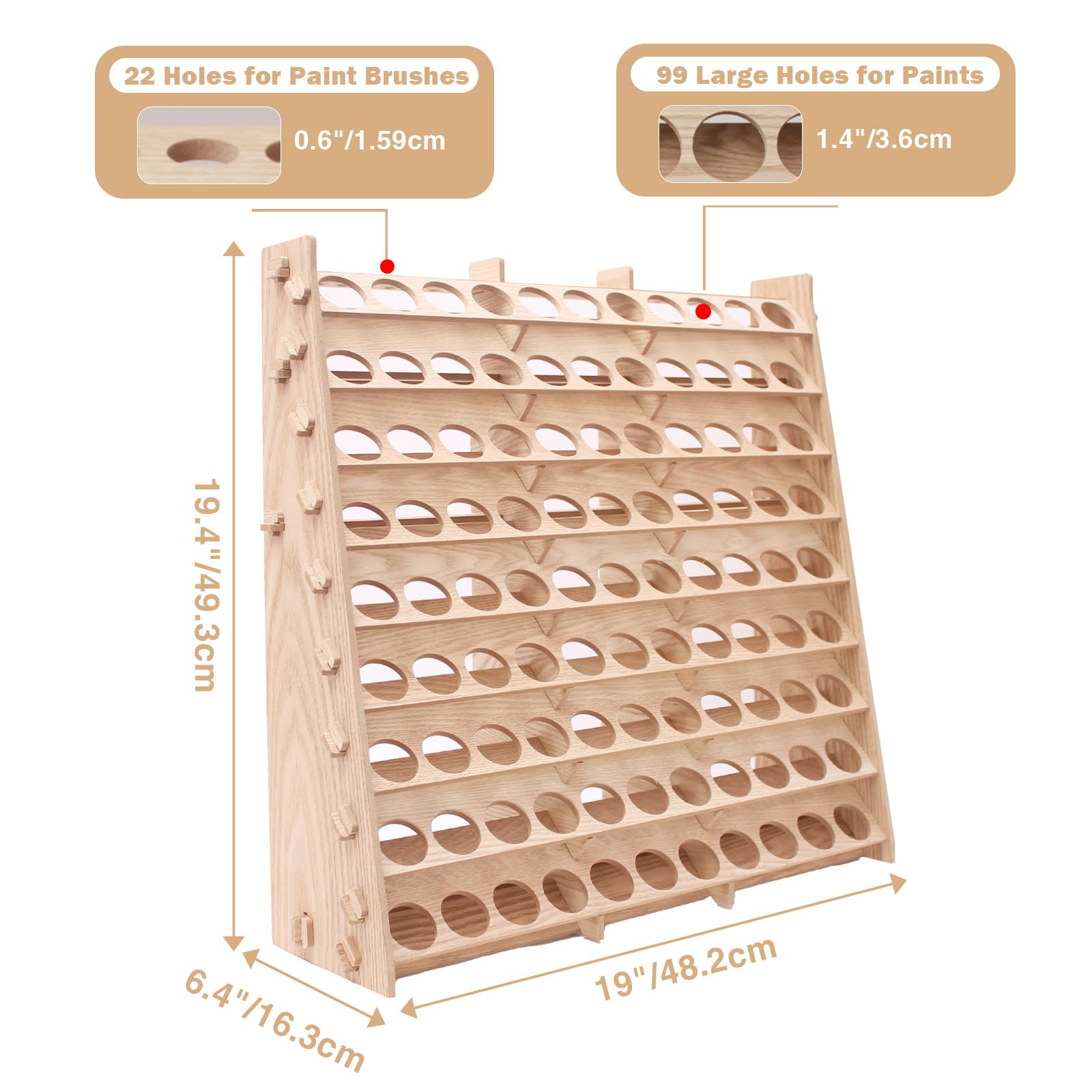 ARFETIGO Extra Large Wooden 9-Tiers 99 Bottles' Capacity Wooden Paint Organizer & Paint Brush Rack for Acrylic OIL Craft Hobby Mini Model Paint Paint Station Painting Organizer for Artists(Vertical)