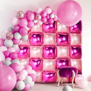 Foil Balloons Pink Balloon Wall - Shimmer Foil Balloons Wall Square Pink Balloons Wall Backdrop Pink Balloons for Girls Birthday Baby Shower Wedding Bridal Shower Pink Party Balloon Backdrop