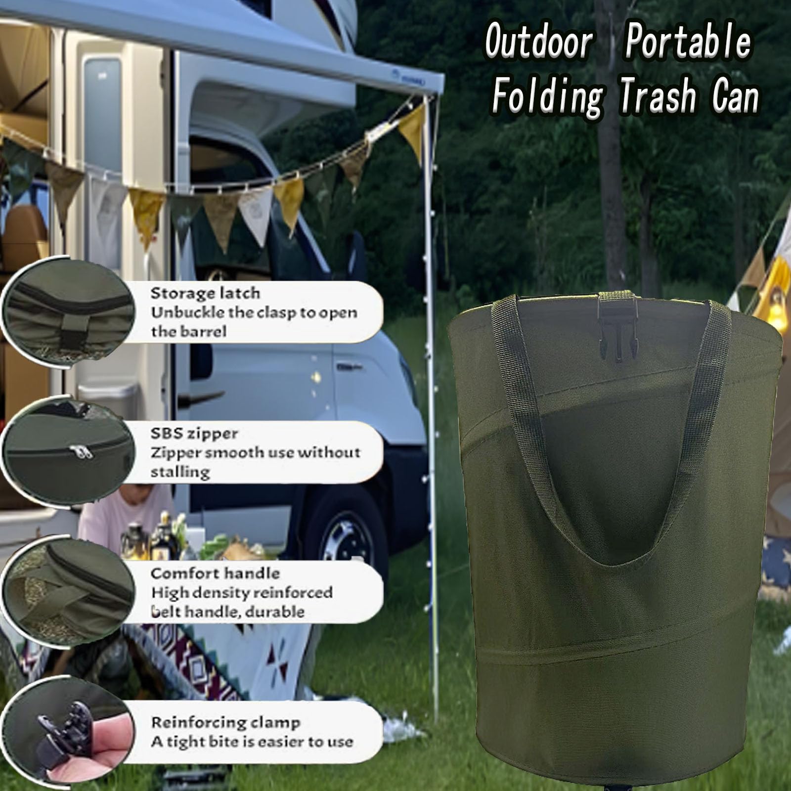 JOQQO Collapsible Pop Up Garbage Can Camping,13.3x15.6 inch10 Gallons Outdoor Trashcan 600d Oxford Cloth Yard Waste Bags Can with Sorting Clips Suitable Camper Rv Trailer Trash Can