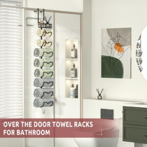 X-cosrack 9-Tier Over The Door Towel Rack for Bathroom Adjustable Door Hooks Towel Rack Over The Door Towel Holder for Bathroom Wall Mounted Towel Holder Over The Door Organizer Towel Storage -Black