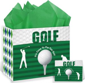 golf gift bag with tissue paper ideal for golf themed gifts, birthdays, and special occasions reusable golf club gift wrapping bag for men and kids – includes golf gift card and golf party favor bags