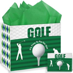 Golf Gift Bag with Tissue Paper Ideal for Golf Themed Gifts, Birthdays, and Special Occasions Reusable Golf Club Gift Wrapping Bag for Men and Kids – Includes Golf Gift Card and Golf Party Favor Bags