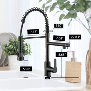 RIGFRCH Commercial Kitchen Sink Faucet with Pull Down Sprayer for Modern Kitchens， Stainless Steel Dual Water Outlet Pull Down Sprayer Single Handle Dual Temperature Kitchen Faucet（ Matte Black）