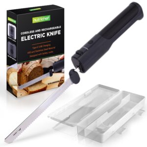 nutrichef cordless electric knife | easy to use constant on/off safety function | lightweight kitchen knife | carve turkey, meats, poultry, bread & cheese | 11.42’’ stainless steel blades | black