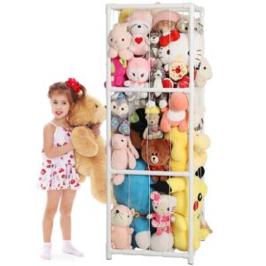 jawnlity large stuffed animals storage zoo cage, creative pvc stuffed animal zoo holder, space saving plush toys storage organizer for kids room playroom white