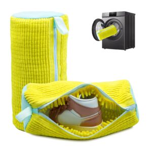 cocoyeye shoe washing machine bag, laundry bag for shoes washer and dryer, reusable and durable zipper plush sneaker washing machine bag for shoes, gym, tennis, delicates and slippers yellow 2pack