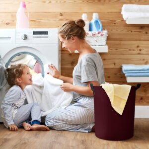 Large Laundry Hamper Bag, Solid Dark Red Maroon Laundry Basket with Drawstring Collapsible Dirty Clothes Storage Washing Bin for Bathroom, Dorm Essentials