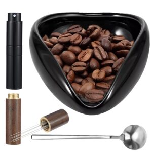 katoheki 4 piece coffee bean dosing cup,spray bottle kit,espresso coffee stirrer tool and coffee teaspoon set,ceramic coffee dosing vessel tray kit coffee bar accessories for coffee lovers