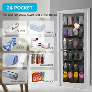 ZKXNBXX Over The Door Shoe Organizer with 24 Large Breathable Mesh Pockets Sturdy Closet Door Shoe Storage Holder Hanging SimpleHouseware Men Women Kids Shoe Holder for Rack (Black)