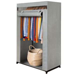 holdn’ storage portable wardrobe closet - premium metal hanging rod with beige cover- 65 lb. weight capacity- super easy assembly, no tools required (dark gray)