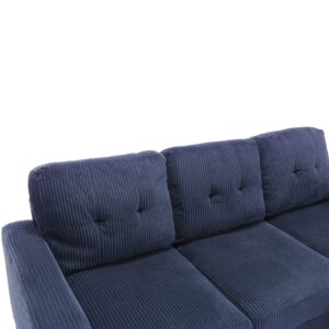 DERCASS Velvet Sectional Couch with Reversible Chaise, L Shaped Sofa with Ottoman and Wood Legs for Small Apartment (Navy)