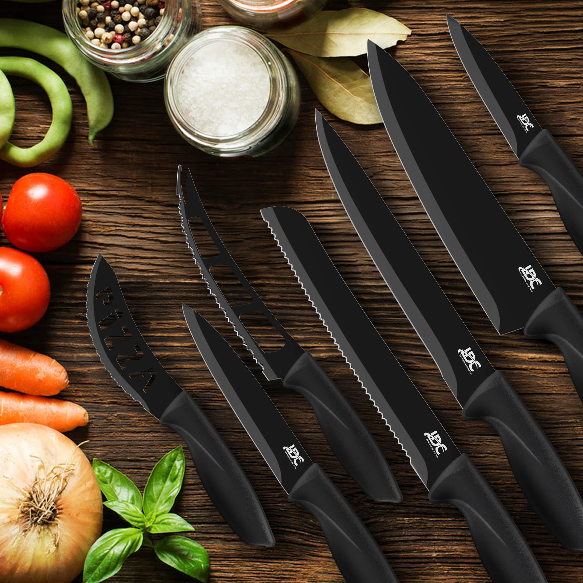 LUX Decor 7 Pcs Kitchen Knife Set and Meat Cleaver - High-Carbon Stainless Steel knives Set and 7 Inch Meat Chopper with Anti-Slip Handles - Ultra-Sharp Blades