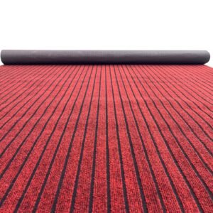 jiliease boat carpet marine grade with stripe red,waterproof tpr back for outdoor patio porch deck garage indoor outdoor area rug runner non-slide rug (red-black with tpr back, 6 × 18 ft(108 sq.ft))