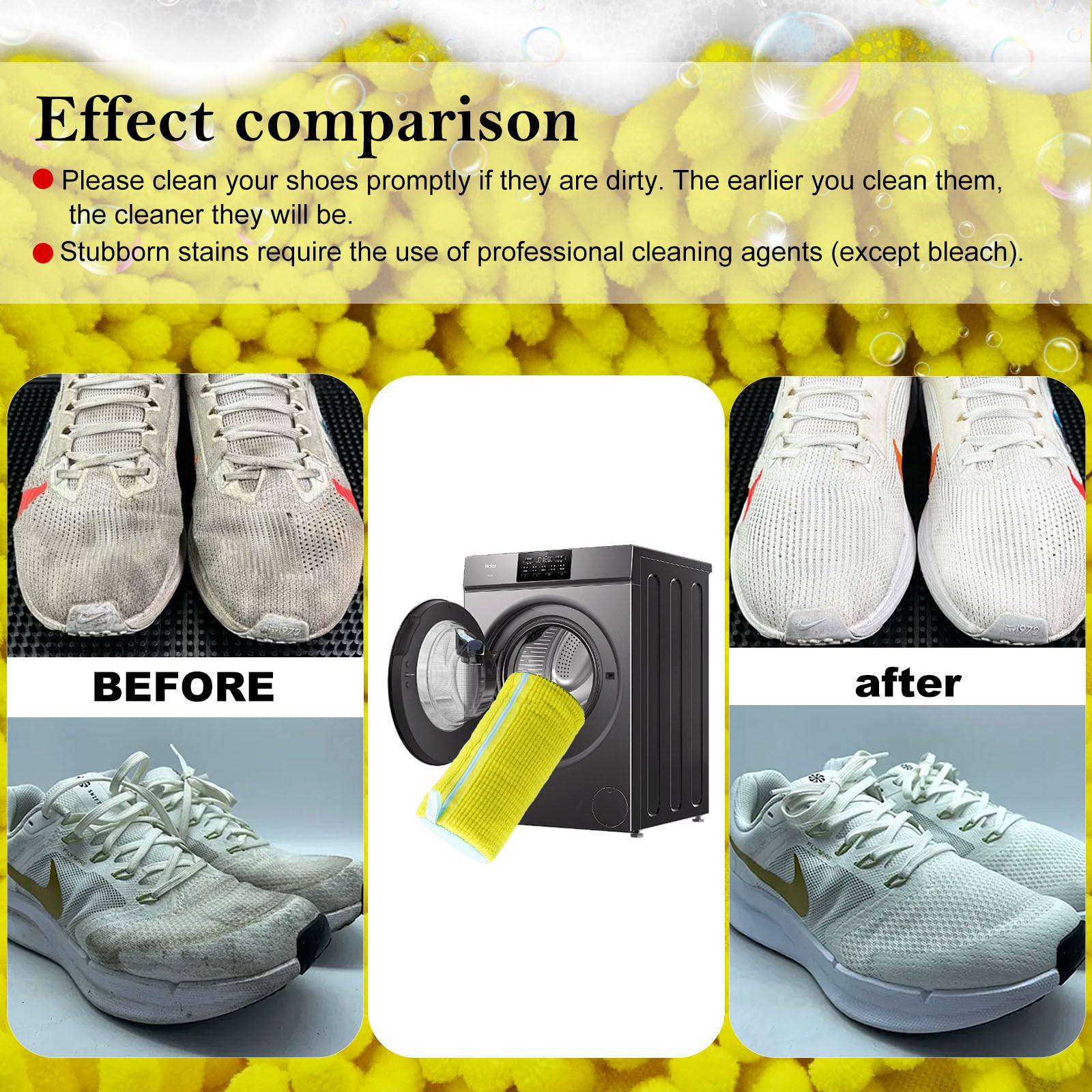 Cocoyeye Shoe washing machine bag, Laundry bag for shoes washer and dryer, Reusable and Durable Zipper Plush Sneaker Washing Machine Bag for Shoes, Gym, Tennis, Delicates and Slippers yellow 2pack