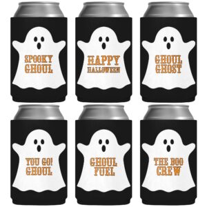 pop nordic halloween party can cooler sleeves - 6 pack halloween ghost drink cooler decor, funny beer cozy bulk for halloween party favor supplies gathering gift ideas