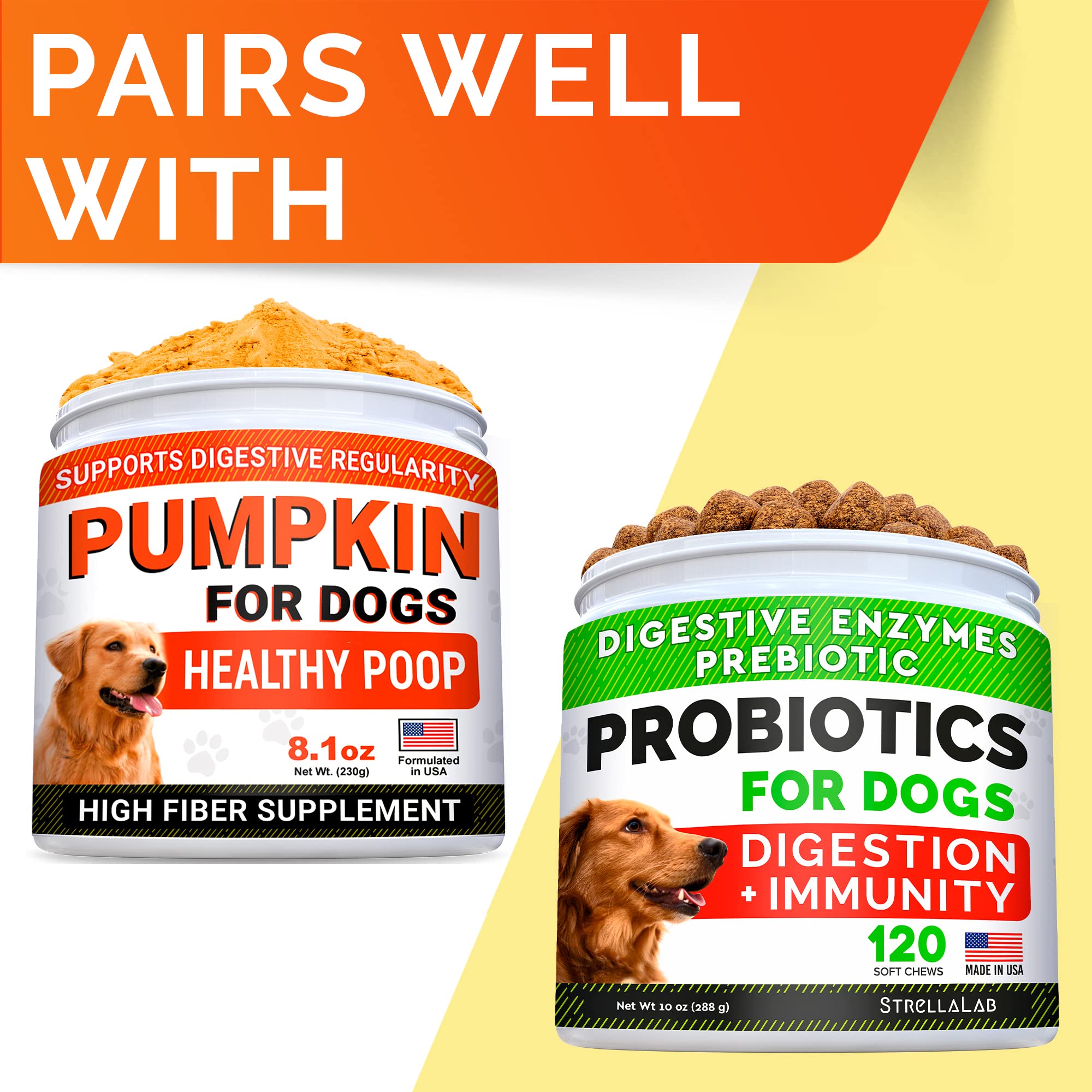 STRELLALAB Pumpkin for Dogs - High Fiber Powder Supplement - Stool Consistency and Softener - Digestion Support - Made in USA - Pumpkin 8oz