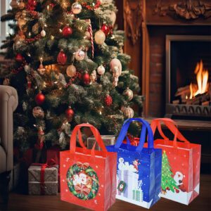 Christmas Gift Bags Tote-Bag with Handles - 12 Pack Reusable Non-Woven Xmas Party Supplies Presents Holiday Santa Claus Merry Christmas Pattern for New Year's Shopping L8.6"xH9"xW4.3"(L22xH23xW11cm)