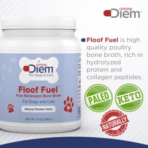 OmneDiem Floof Fuel for Cats & Dogs - Pure Norwegian Poultry Bone Broth - Pet Food Topper - Tasty Chicken Flavor, Rich in Protein - Supports The Health of The Joints, Gut, Skin & Coat - 21oz (595g)