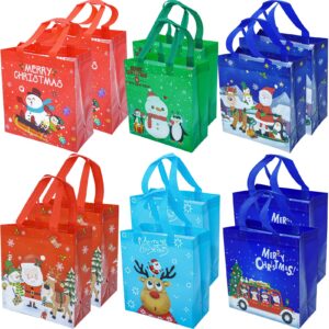 christmas gift bags tote-bag with handles - 12 pack reusable non-woven xmas party supplies present holiday santa claus merry christmas pattern for new year shopping l9.5"xh10.2"xw4.3" (l24xh26xw11cm)