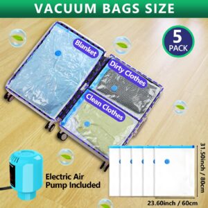 ZXA Vacuum Storage Bags with Electric Air Pump, 5 Pack Large 32''x 24'' Vacuum Seal Bags for Clothing, Space Saver Vacuum Storage Bags for Blanket, Duvets, Pillows, Comforters