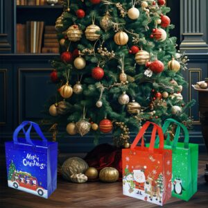 Christmas Gift Bags Tote-Bag with Handles - 12 Pack Reusable Non-Woven Xmas Party Supplies Present Holiday Santa Claus Merry Christmas Pattern for New Year Shopping L9.5"xH10.2"xW4.3" (L24xH26xW11cm)