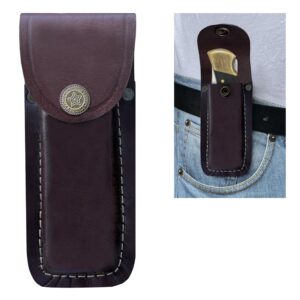 leathux leather knife sheath for belt, handmade 5.5” folding knife buck 112 & buck 110 sheath, pocket knife holster, brown