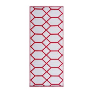 Outdoor Runner - Recycled Plastic Floor Runner Rug for Patio, Camping, Beach, Balcony, Porch, Deck - Weather, Water, Stain, Lightweight, Fade and UV Resistant - Miami- Red & White (2'4''x6')