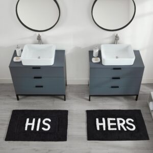 Creative Home Ideas Cotton 2-Piece Bath Rug Set - Soft Cotton Bath Mat - Bathroom Decor - Water Absorbent and Machine Washable - Measures 20"x32" - His & Hers - Black