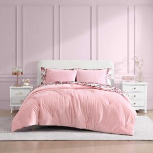 betsey johnson - full/queen duvet cover set, velvet bedding with matching shams, floral home decor, oeko-tex certified (velvet solid pink, full/queen)