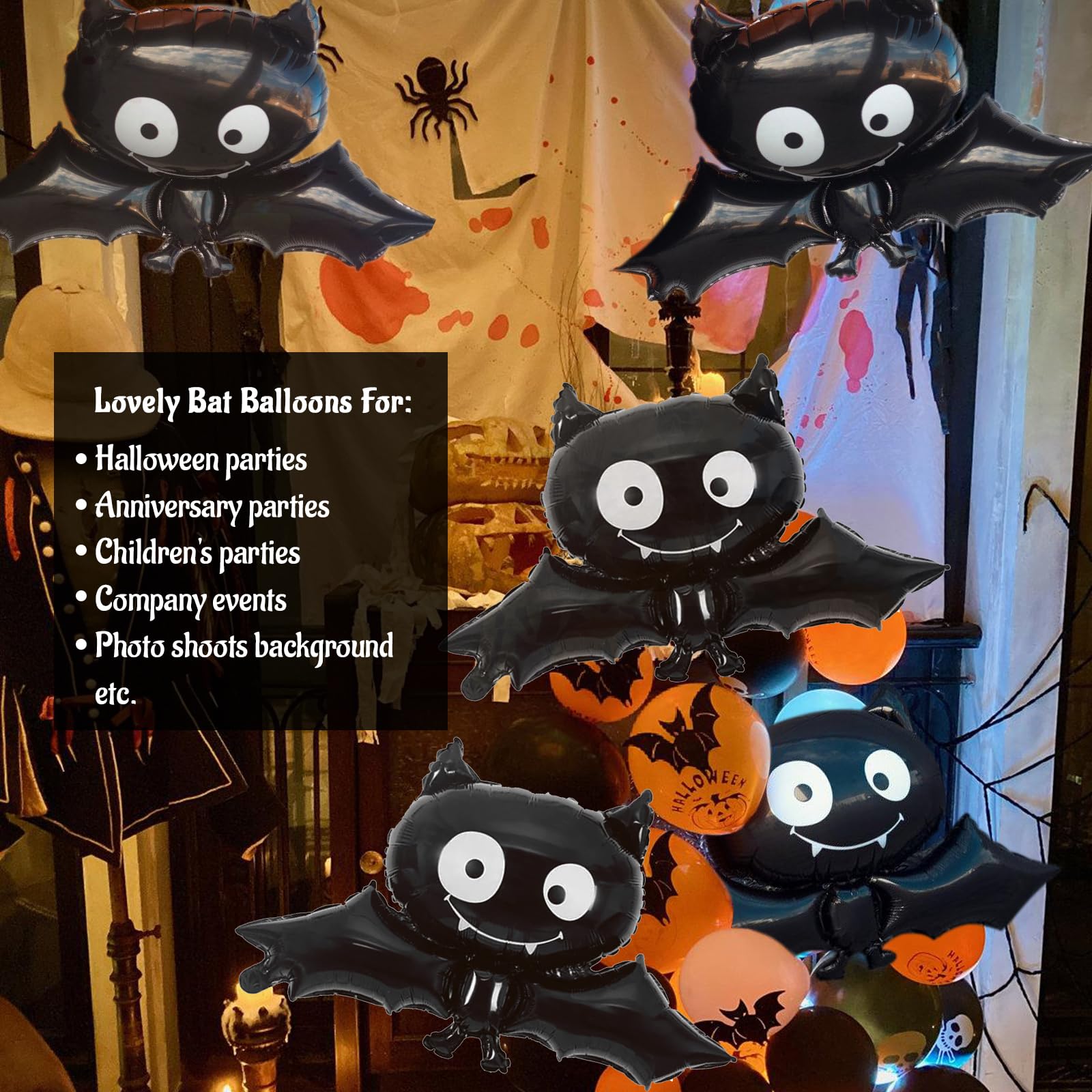 DECEED 5 PCS Halloween Balloons Black Bat Foil Balloons, Cute Bat Mylar Balloons Toys, Halloween Props, Halloween Party Decorations Kids Gifts