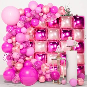 Foil Balloons Pink Balloon Wall - Shimmer Foil Balloons Wall Square Pink Balloons Wall Backdrop Pink Balloons for Girls Birthday Baby Shower Wedding Bridal Shower Pink Party Balloon Backdrop