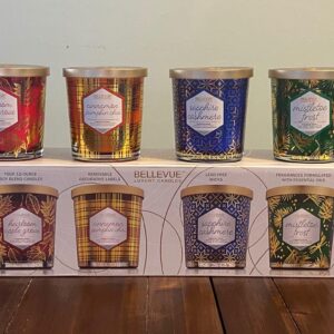 Bellevue Luxury Candles, 4 Soy Blend Candles 12 oz Each, Removable Labels, Lead-Free Wicks, Fragrances with Essential Oils