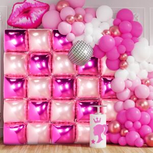 Foil Balloons Pink Balloon Wall - Shimmer Foil Balloons Wall Square Pink Balloons Wall Backdrop Pink Balloons for Girls Birthday Baby Shower Wedding Bridal Shower Pink Party Balloon Backdrop