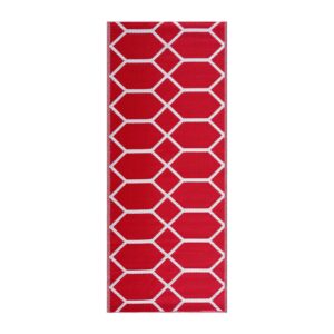 Outdoor Runner - Recycled Plastic Floor Runner Rug for Patio, Camping, Beach, Balcony, Porch, Deck - Weather, Water, Stain, Lightweight, Fade and UV Resistant - Miami- Red & White (2'4''x6')