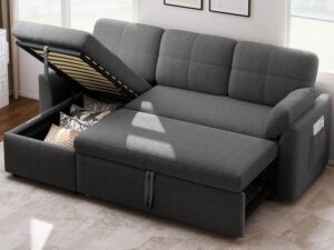 yitahome 86" sleeper sofa, 2 in 1 convetible sofa bed with pull out couch bed and storage chaise,l-shape sectional sofa for living room, teddy fleece, grey