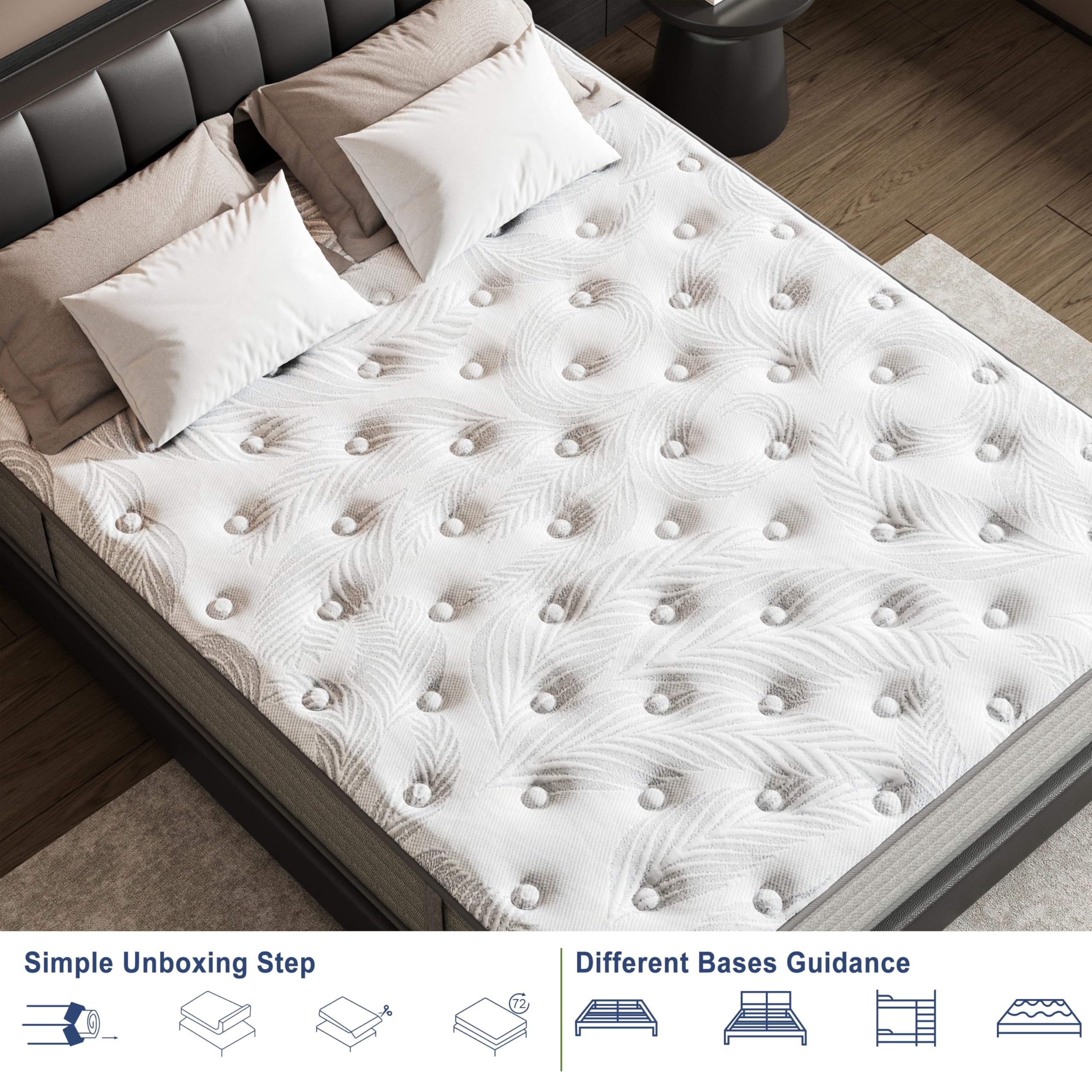 Full Size Mattress 12 inch Colchones Full Memory Foam Mattress Full Mattress in a Box Hybrid Mattress Medium Firm/Fireproof Grade III Anti Pilling/Extra Lumbar Support/Pressure Relief/Certi PUR-US