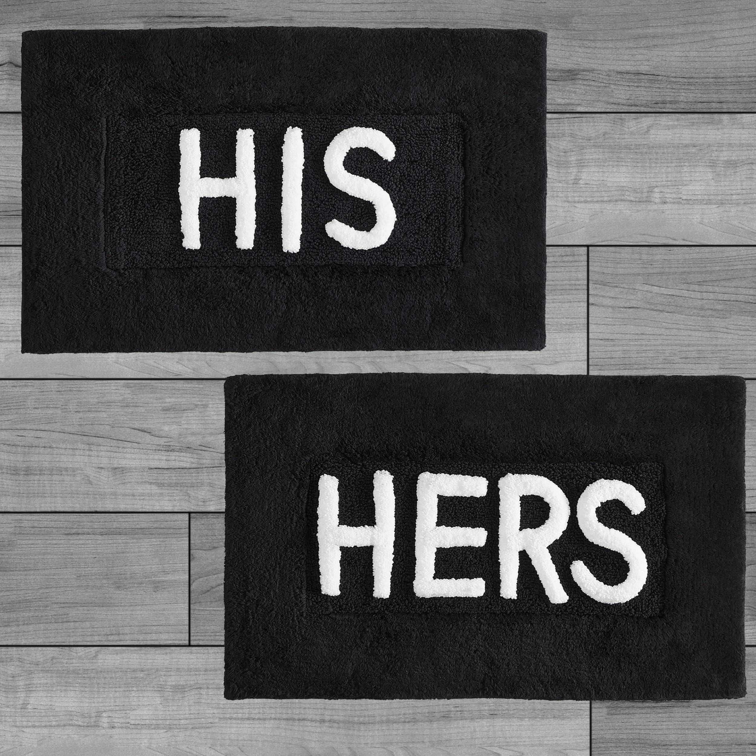 Creative Home Ideas Cotton 2-Piece Bath Rug Set - Soft Cotton Bath Mat - Bathroom Decor - Water Absorbent and Machine Washable - Measures 20"x32" - His & Hers - Black