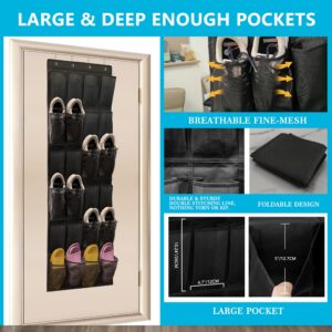 ZKXNBXX Over The Door Shoe Organizer with 24 Large Breathable Mesh Pockets Sturdy Closet Door Shoe Storage Holder Hanging SimpleHouseware Men Women Kids Shoe Holder for Rack (Black)