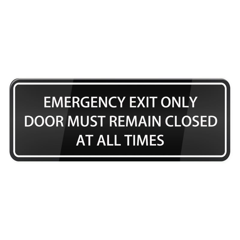 Emergency Exit Only Door Must Remain Closed At All Times Sign,Self Adhesive Sign For Door Or Wall 8 X 3 Inch Easy Installation Premium Acrylic Design For Your Home Office/Business