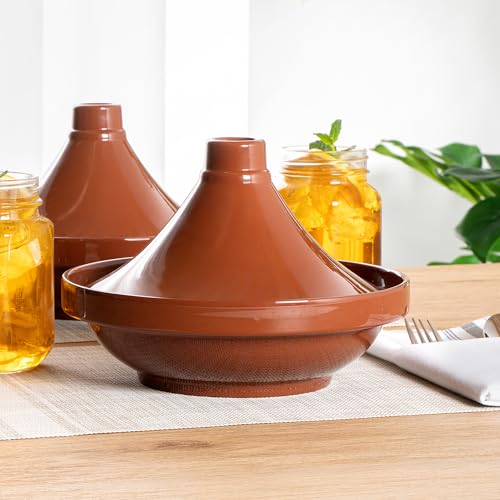 Restaurantware-Terra Tek 26 Ounce Terracotta Tagine Pots, 8 Microwavable Tagine Pots - Glazed Interior, Oven-Ready, Terracotta Serving Pots, Dishwashable, For Cooking And Serving