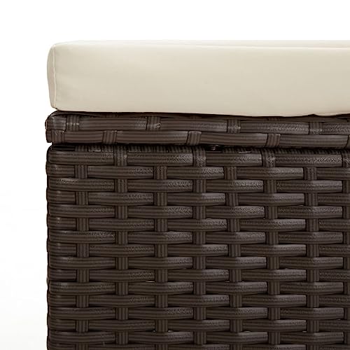 MINERWALL Ottoman Bench with Cushion Brown 43.3"x11.8"x15.7" Poly Rattan,Rattan Ottoman Bench with Removable Cushion for Patio and Garden Patio Benches, Outdoor Furniture, Outdoor Benches