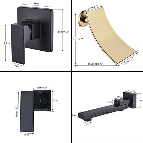 PGBDQHFF Gold/Black Waterfall Basin Faucet Wall Mounted for Bathroom Faucets Bath Basin Sink Tap Bathtub Hot and Cold Water Mixer