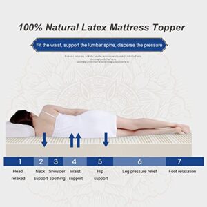 Talatex Natural Latex Mattress Topper, Premium Latex with Organic Mattress Cover, Medium Firmness Help Relief Shoulder & Back Pain (White, California King, 3, Inches)