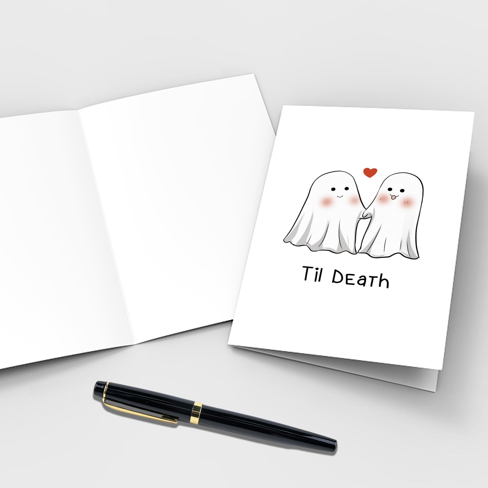 Qiliji Cute Ghost Wedding Card, Halloween Anniversary Card for Couple, Bridal Shower Card for Bride, Engagement Card for Friend, Valentine's Day Card for Husband Wife, Til Death Greeting Card