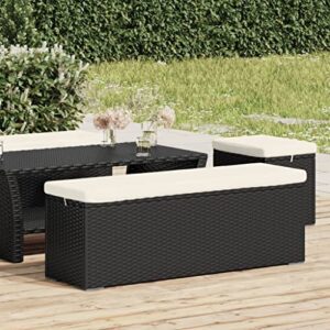 ottoman bench with cushion black 43.3"x11.8"x15.7" poly rattan,elegant poly rattan patio ottoman bench with plush cushion for indoor and outdoor decor patio benches, outdoor furniture, outdoor benches