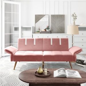 shintenchi convertible futon sofa bed, folding futon couch with adjustable backrest, futon sleeper recliner loveseat, modern futon couch, sofa cama, couches for living room(pink)