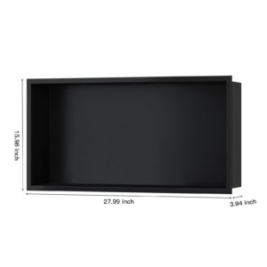 Shower Niche 28" X 16" Black, Stainless Steel Shower Wall Niche for Bathroom Storage No Tile Needed Over Mount Installation