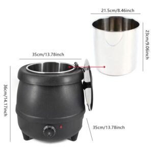 Commercial 10 Liter Black Electric Soup Kettle,Home Warmer Restaurant Stock Pot,Electric Soup Kettle with Detachable Lid 13.78 * 14.17in