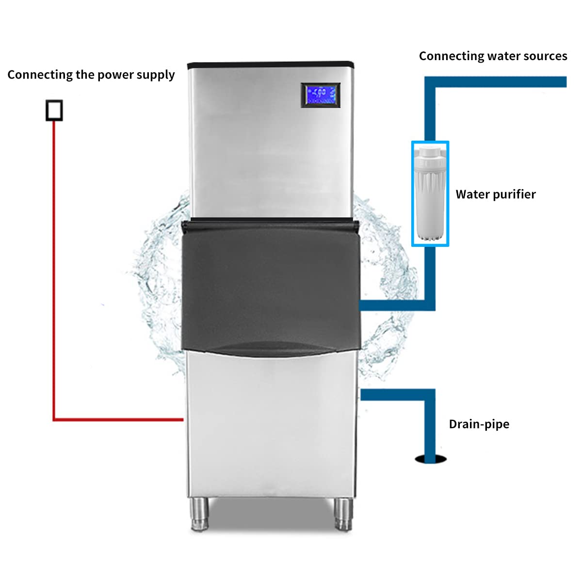 CMICE Commercial Ice Machine, 700 Lbs/24H Industrial Ice Maker Machine with 440 Lbs Ice Storage, Vertical Ice Maker Machine, Air Cooled Stainless Steel Ice Cube Maker for Commercial and Home Use